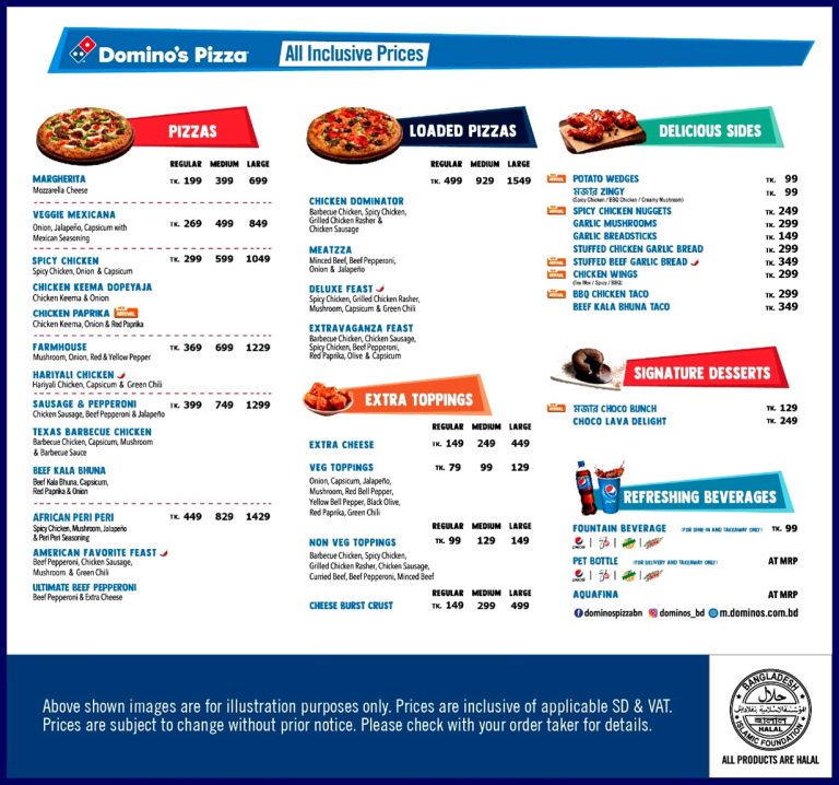 Domino's Pizza Menu, Price and Outlet Address - BD Food Blog