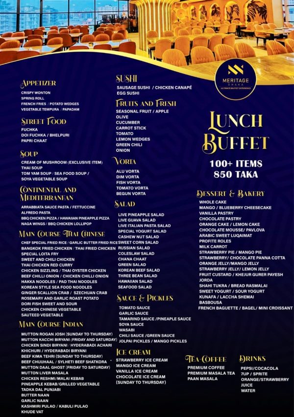 Meritage Dhaka Buffet Menu and Price - BD Food Blog